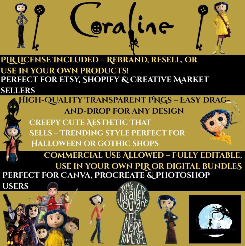 50+ Coraline PNG PLR Clip Art Bundle | Creepy Cute Coraline Aesthetic ...