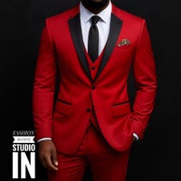 Men Red 2 Piece Suit-wedding Suit for Groom & Groomsmen-bespoke Suit ...