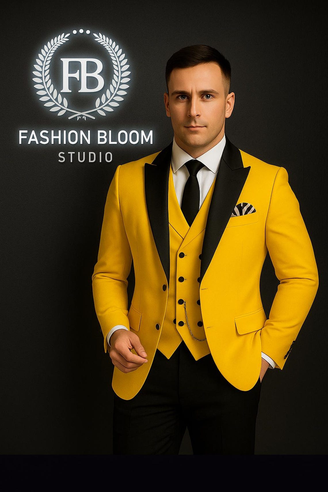 Men's Yellow Black Tuxedo Suit Men Three Piece Slim Fit Classy Gifted ...