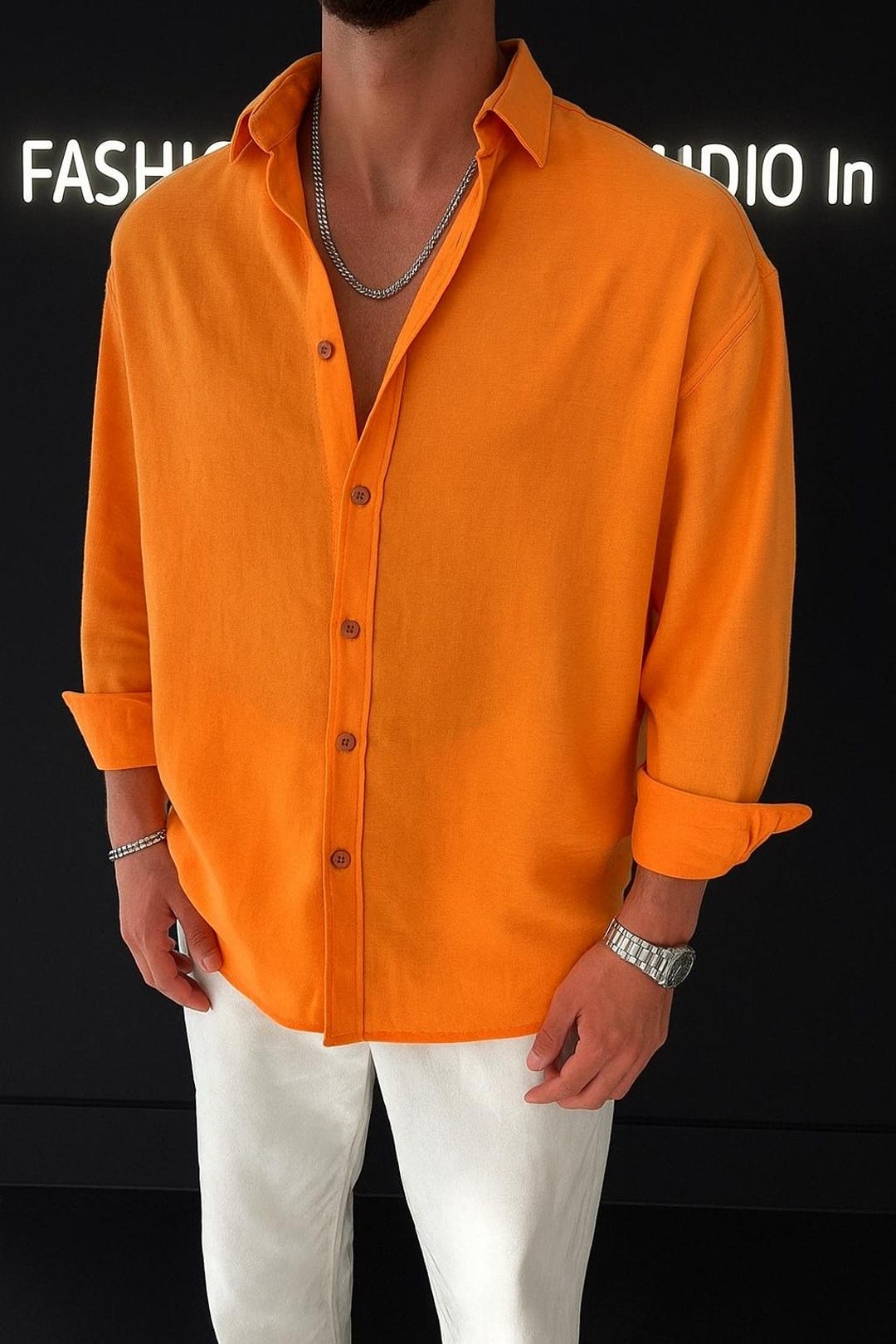 Men's Orange Cotton Shirt, Premium Formal Wear - Etsy