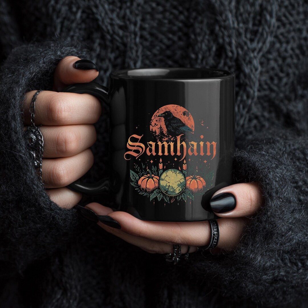 Samhain Raven and Pumpkin Mug | Halloween Coffee Cup, Witchcraft Gift ...
