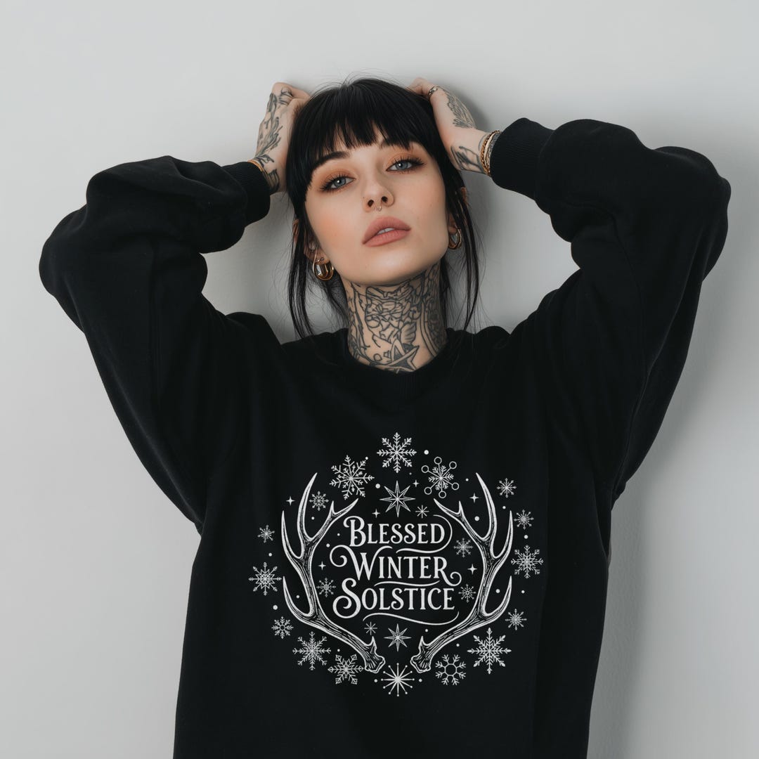 Blessed Winter Solstice Antler and Snow Sweatshirt | Nordic Yule ...