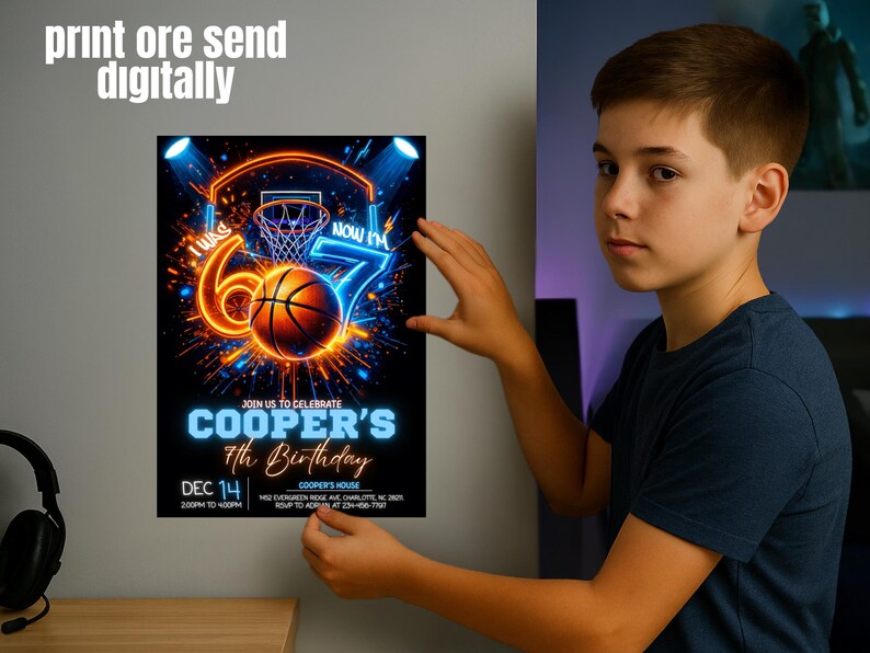 Six Seven Birthday Invitation, 6-7 Meme Basketball Theme, Sports Party ...