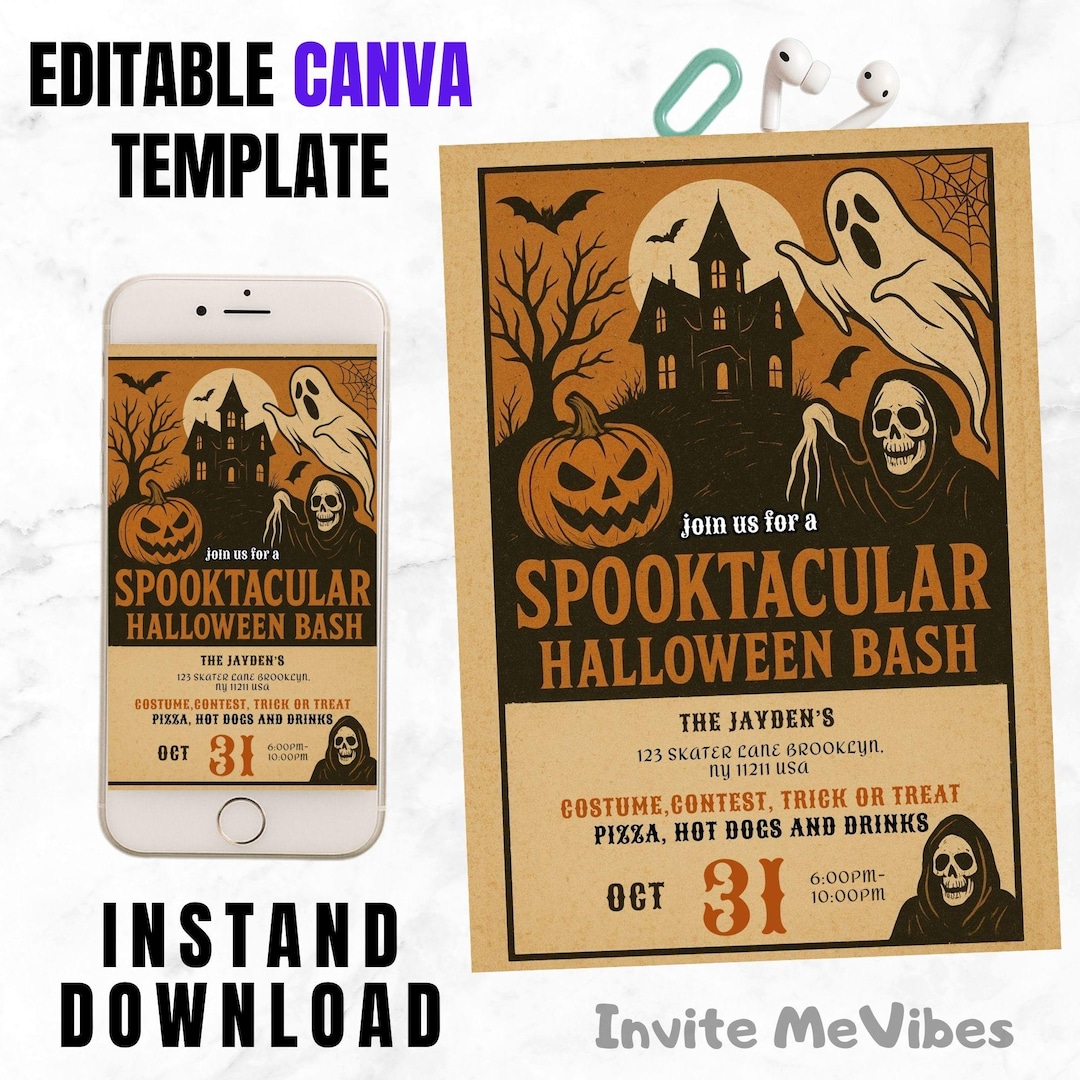 Spooktacular Halloween Bash Invitation | Retro Vintage Haunted House ...