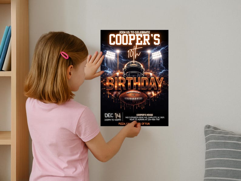 Editable Football Birthday Invitation, Neon Stadium Sports Party, Teen ...