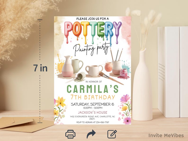 Pottery Painting Birthday Invitation, Colorful Art Invite, Clay Studio ...