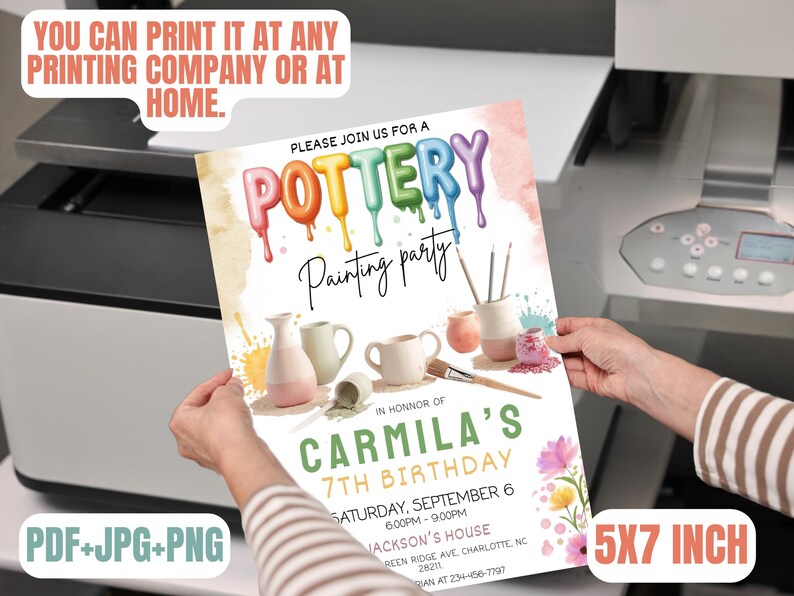 Pottery Painting Birthday Invitation, Colorful Art Invite, Clay Studio ...