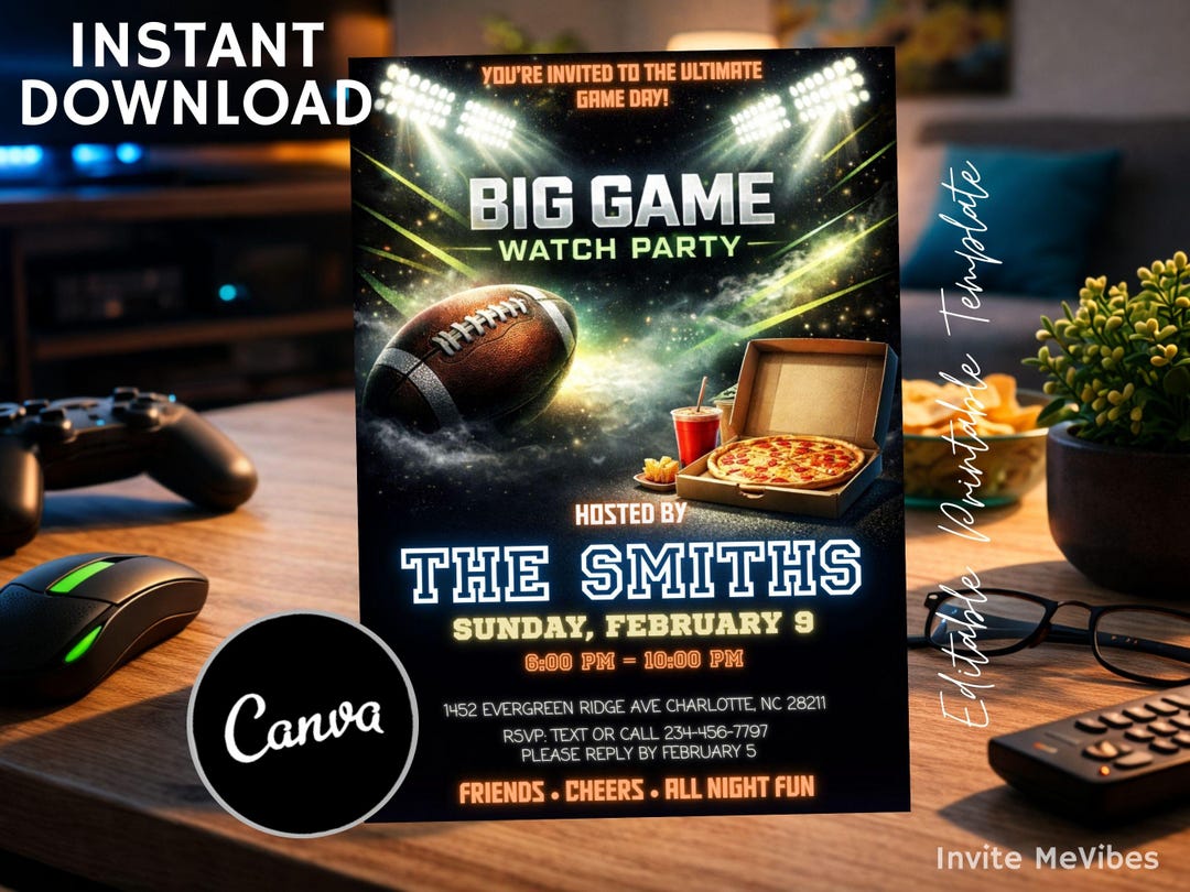 Big Game Watch Party Invitation, Football Party Invite, Game Day Party ...