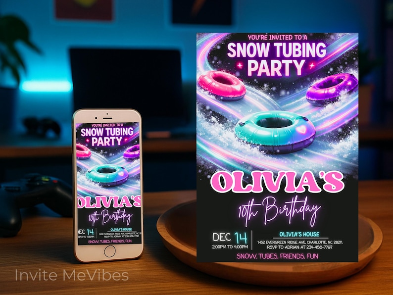 Snow Tubing Birthday Invitation, Teen Girls Winter Adventure Party ...