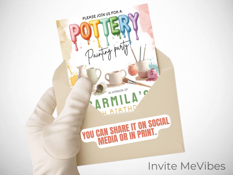 Pottery Painting Birthday Invitation, Colorful Art Invite, Clay Studio ...