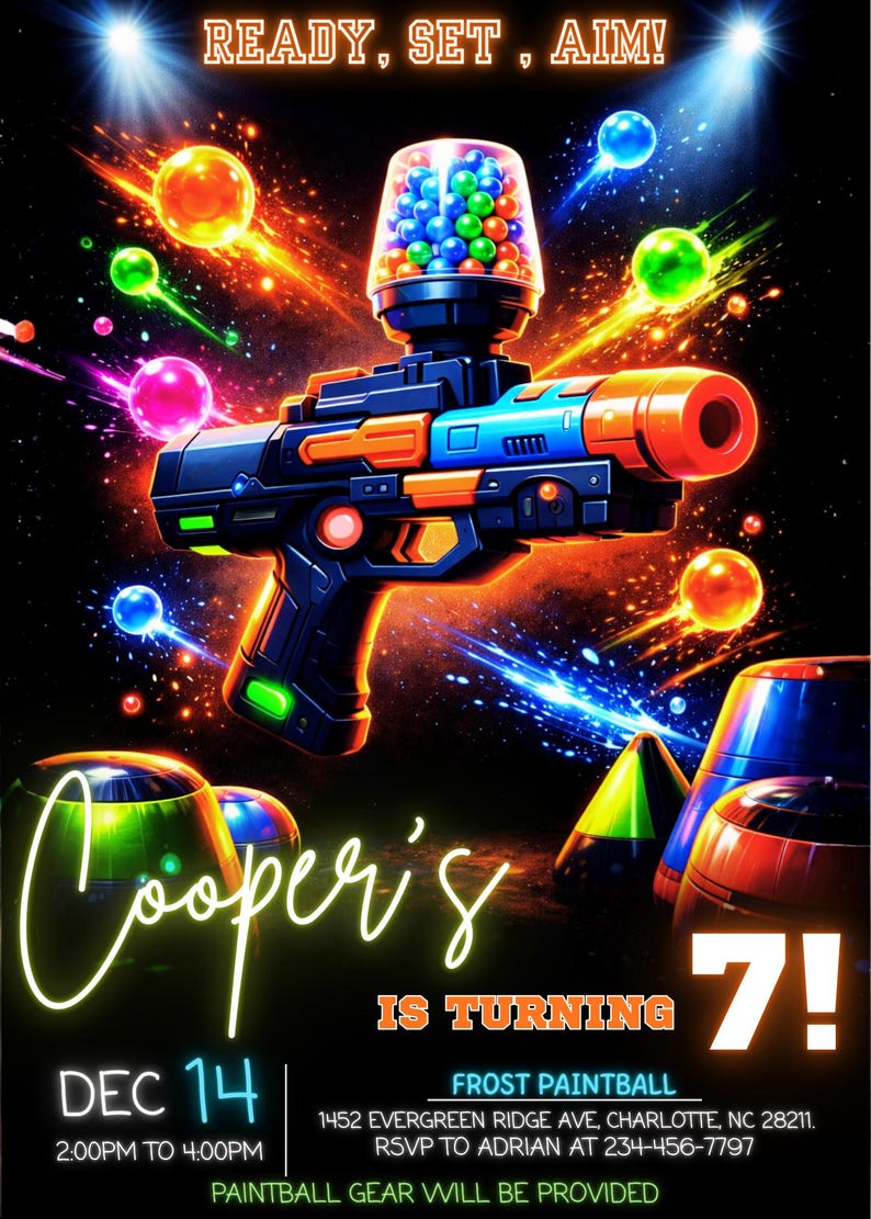 Boy Gellyball Birthday Invitation, Laser Tag Style Game Party ...