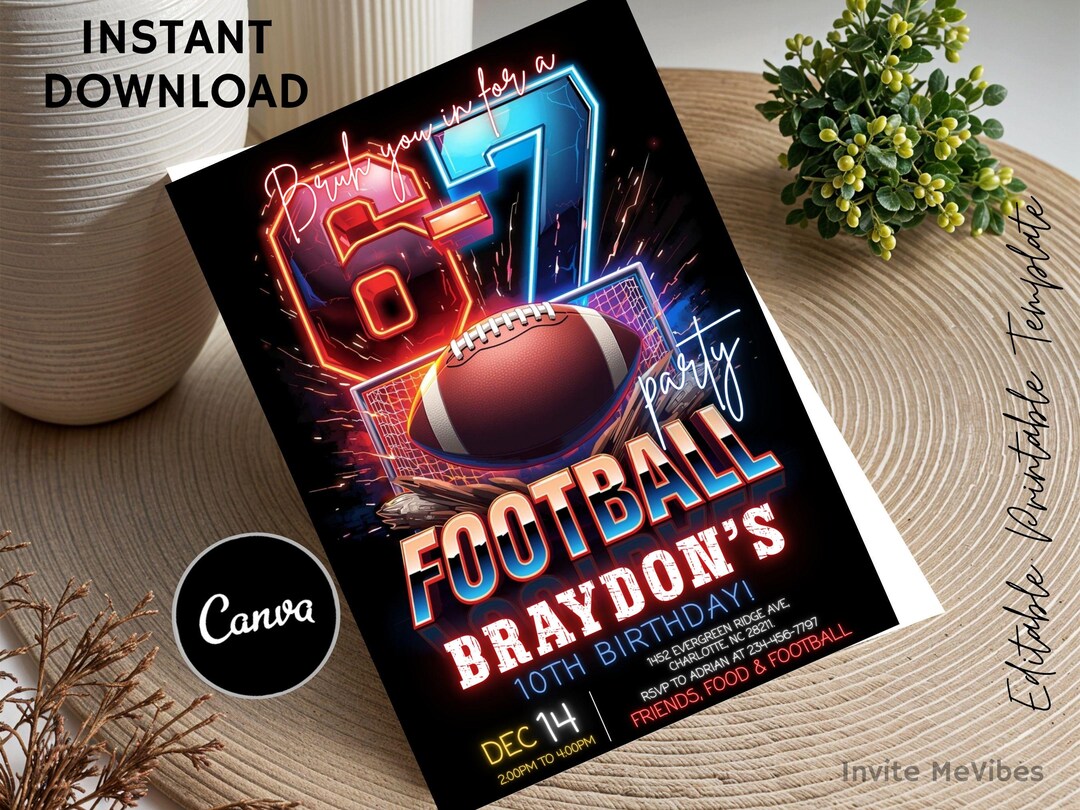 6-7 Football Birthday Invitation | Boys Sports Game Night | Stadium ...