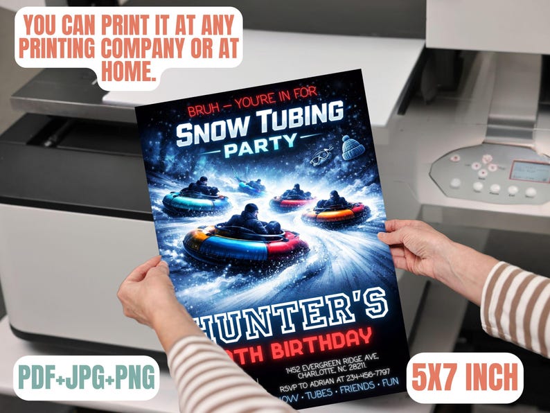 Snow Tubing Birthday Invitation, Teen Winter Adventure Party Editable ...
