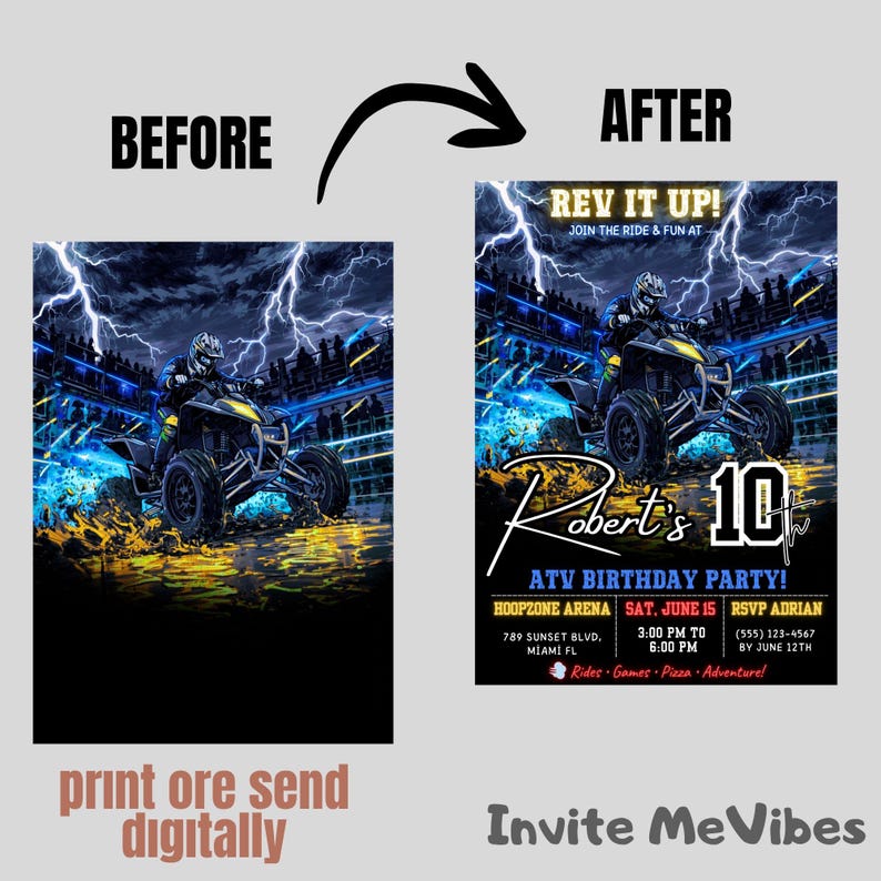 ATV Birthday Invitation: Quad Bike, off Road Theme (editable Canva ...