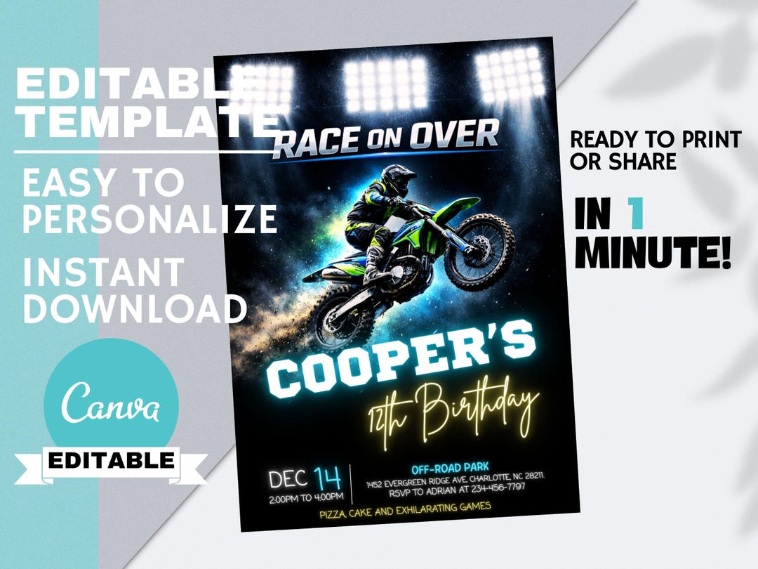 Motocross Birthday Invitation, Dirt Bike Racing Party, off Road MX ...