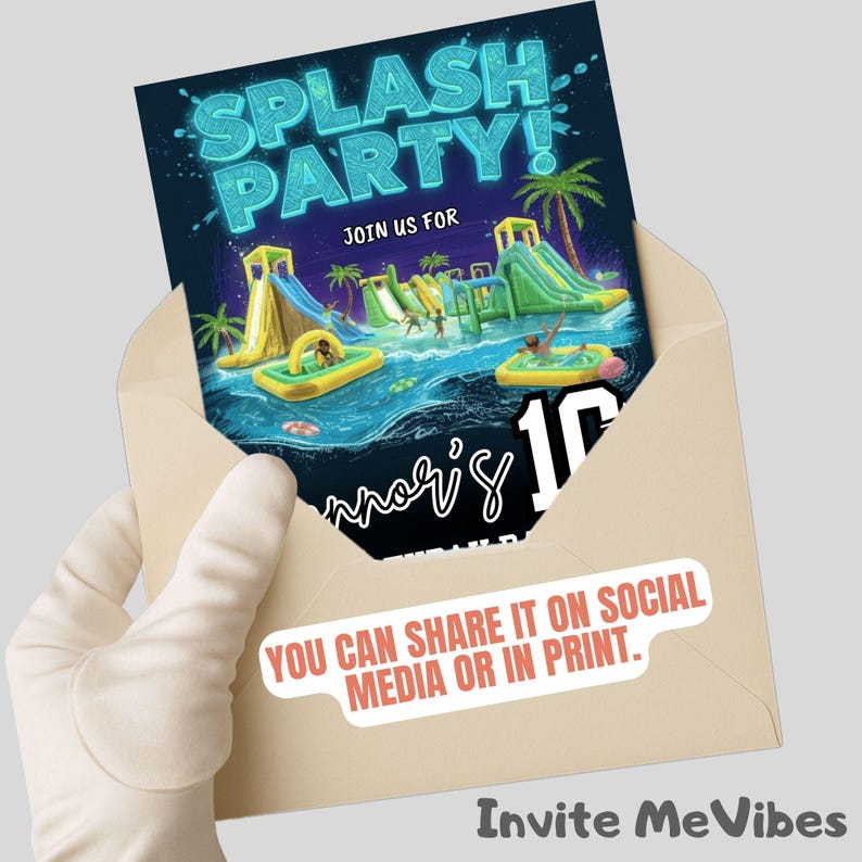 Aqua Park Splash Invitation, Water Slide Birthday Bash, Water Park Pool ...
