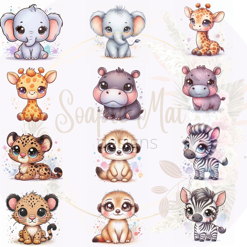 Safari Animal Clipart PNG, Watercolor Safari Animals, Baby Nursery Art ...