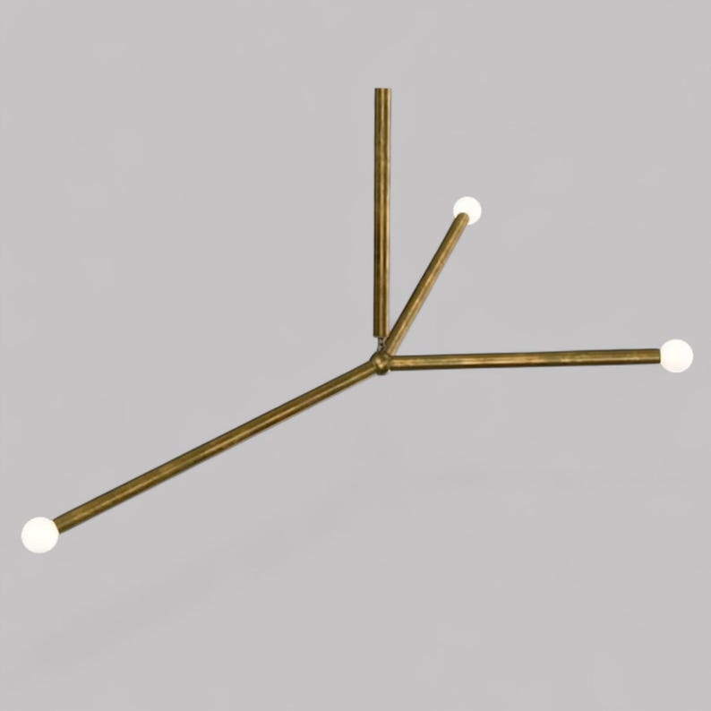 Ceiling Light Brass Pendant Light Mid Century Handmade 3 Lights Raw ...