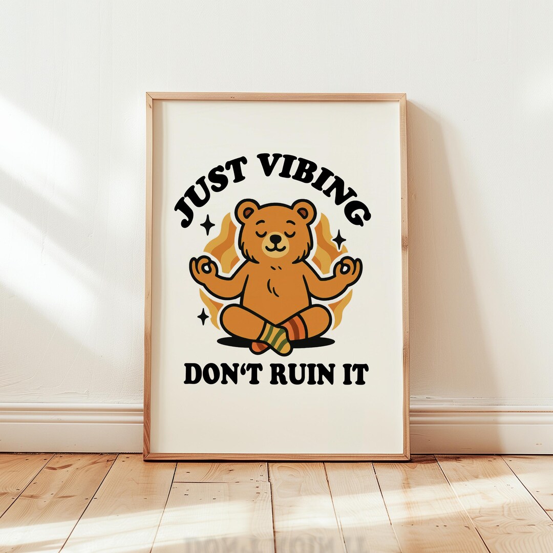 Zen Bear Meditation Poster: Retro Cartoon Animal Print - Etsy