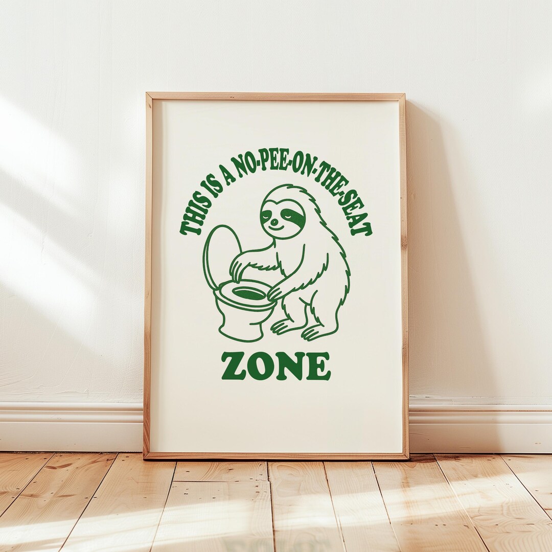 Sloth “no Pee on the Seat” Bathroom Poster – Minimal Line Art Toilet ...
