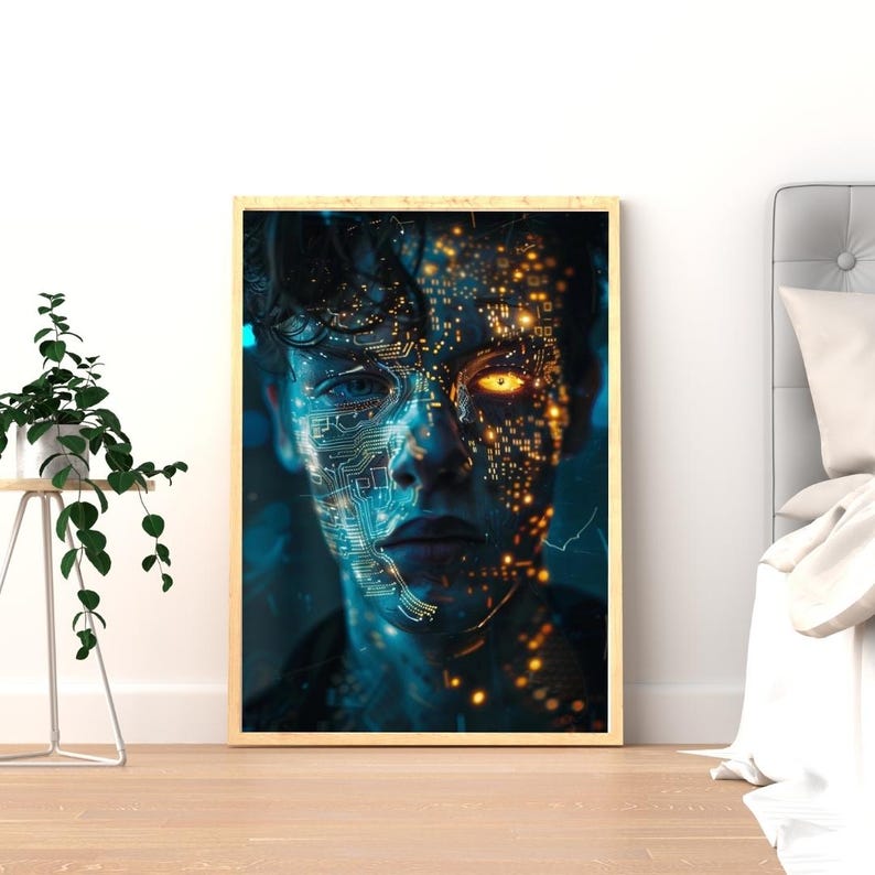 Half Human-half AI, Minimalist Geometric Portrait, Downlaodable Wall ...