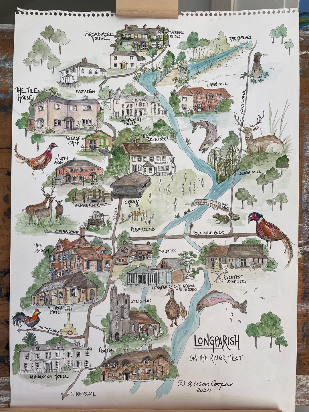 Longparish Map Print – Ink and Watercolour A3 Signed, Limited Edition ...