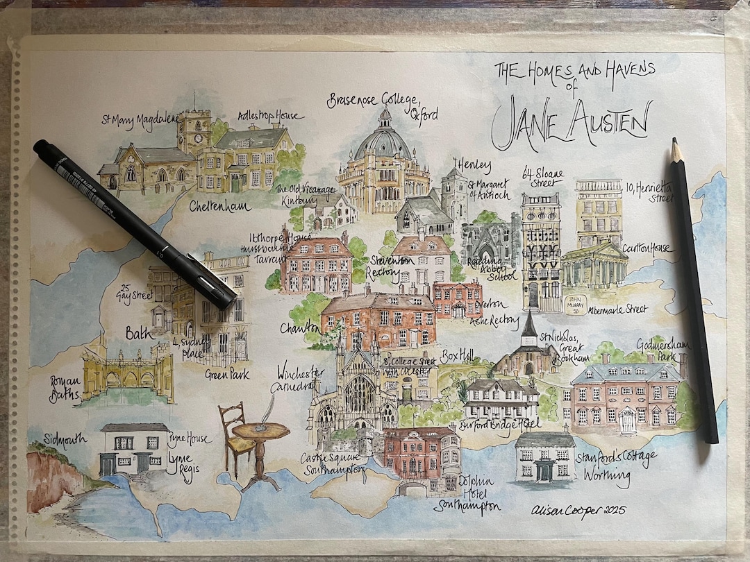 Jane Austen Map Print – Homes and Havens, Signed, Limited Edition ...