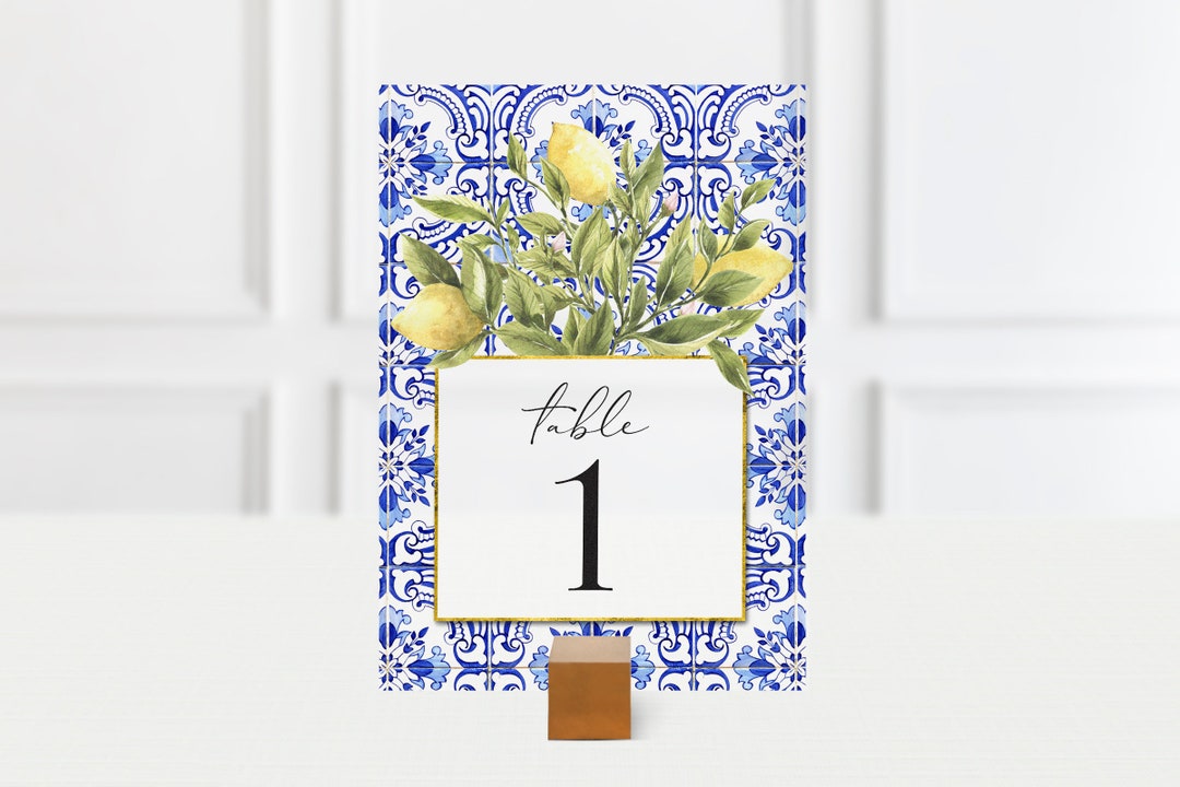 Printable Table Numbers - Lemon Table Signs - Lemon and Blue Tile ...