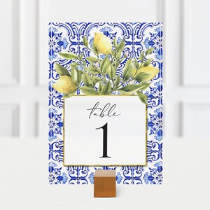 Printable Table Numbers - Lemon Table Signs - Lemon and Blue Tile ...