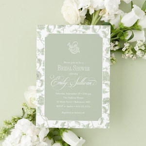 Sage Green Toile Bridal Shower Invitations: Classic Bridal Brunch - Etsy