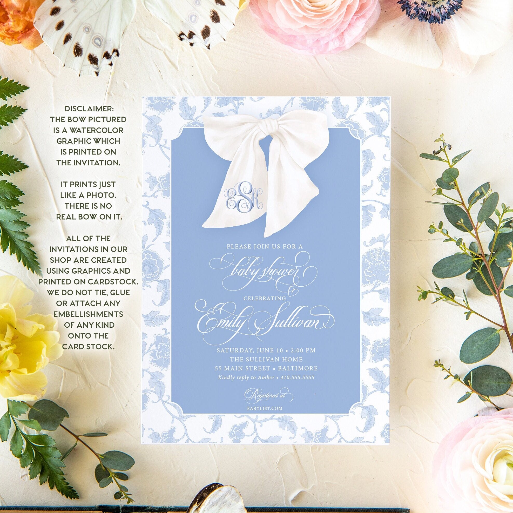 Boy Baby Shower Invitation Chinoiserie Invite Preppy Southern Blue Boy Baby Shower Invitation Chinoiserie Invite Preppy Southern Blue