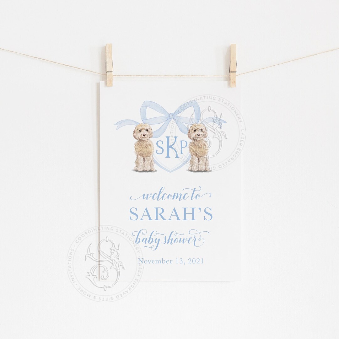 Watercolor Golden Doodle Welcome Sign, Preppy Baby Shower, Preppy ...