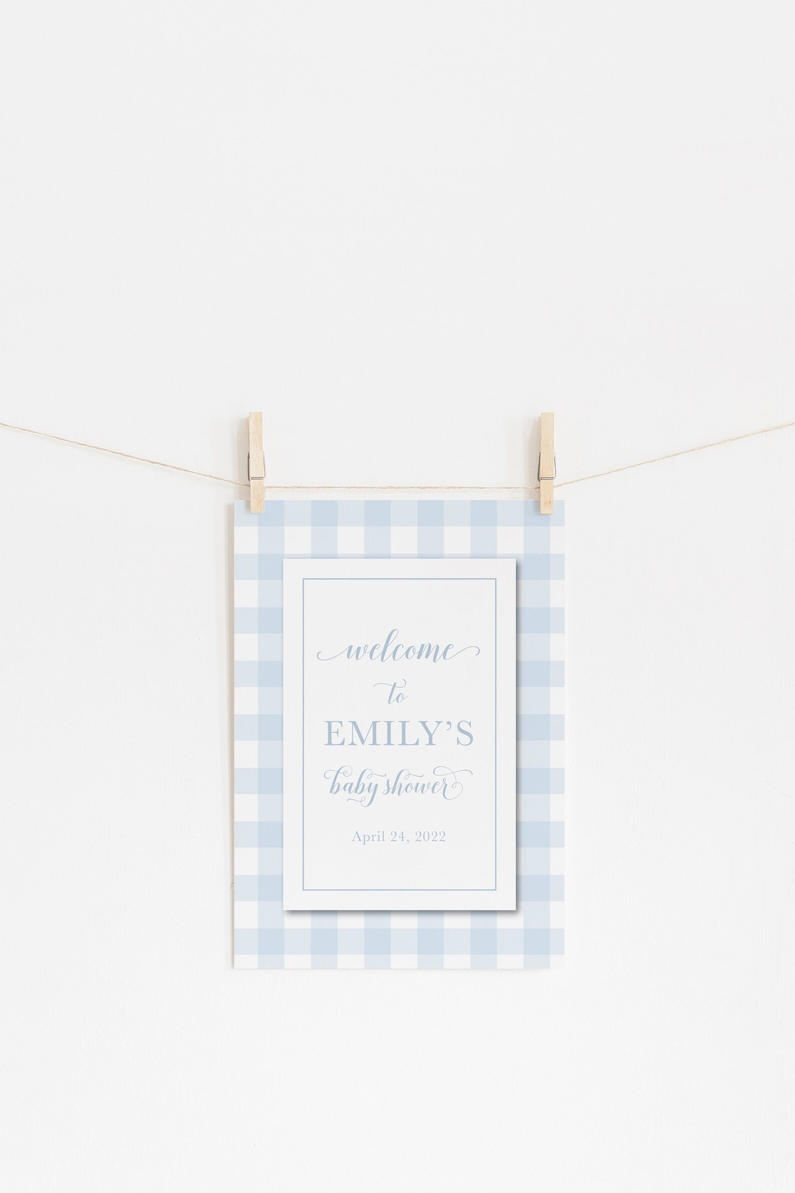 Boy Baby Shower Welcome Sign Printed Preppy Blue Gingham | Etsy