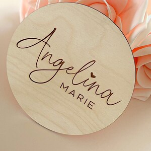 Baby Name Announcement Sign Girl- Wood Baby Name Reveal Plaque Heart ...