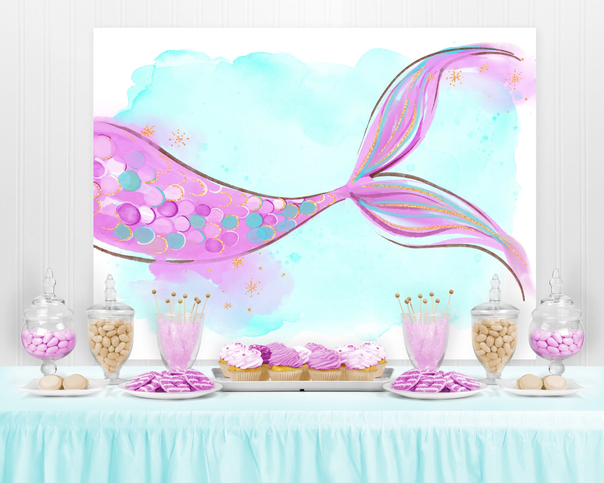 Printable Mermaid Shower 8'x6' Mermaid Tail Birthday Party Backdrop ...