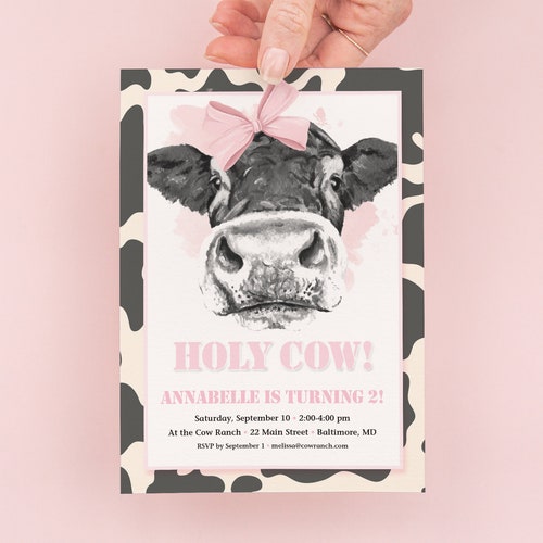 Cow Birthday Party Invitation Holy Cow Girl First Birthday - Etsy