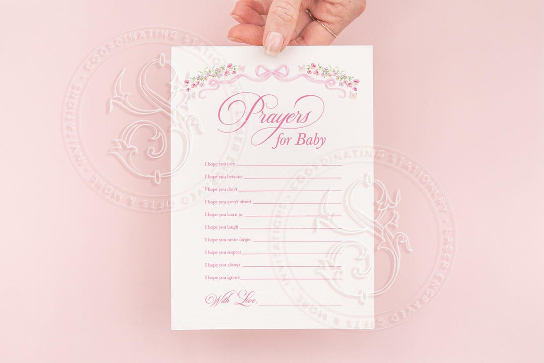Prayers for Baby Girl Game With Fancy Pink Bow - PRINTABLE - Girl Baby ...