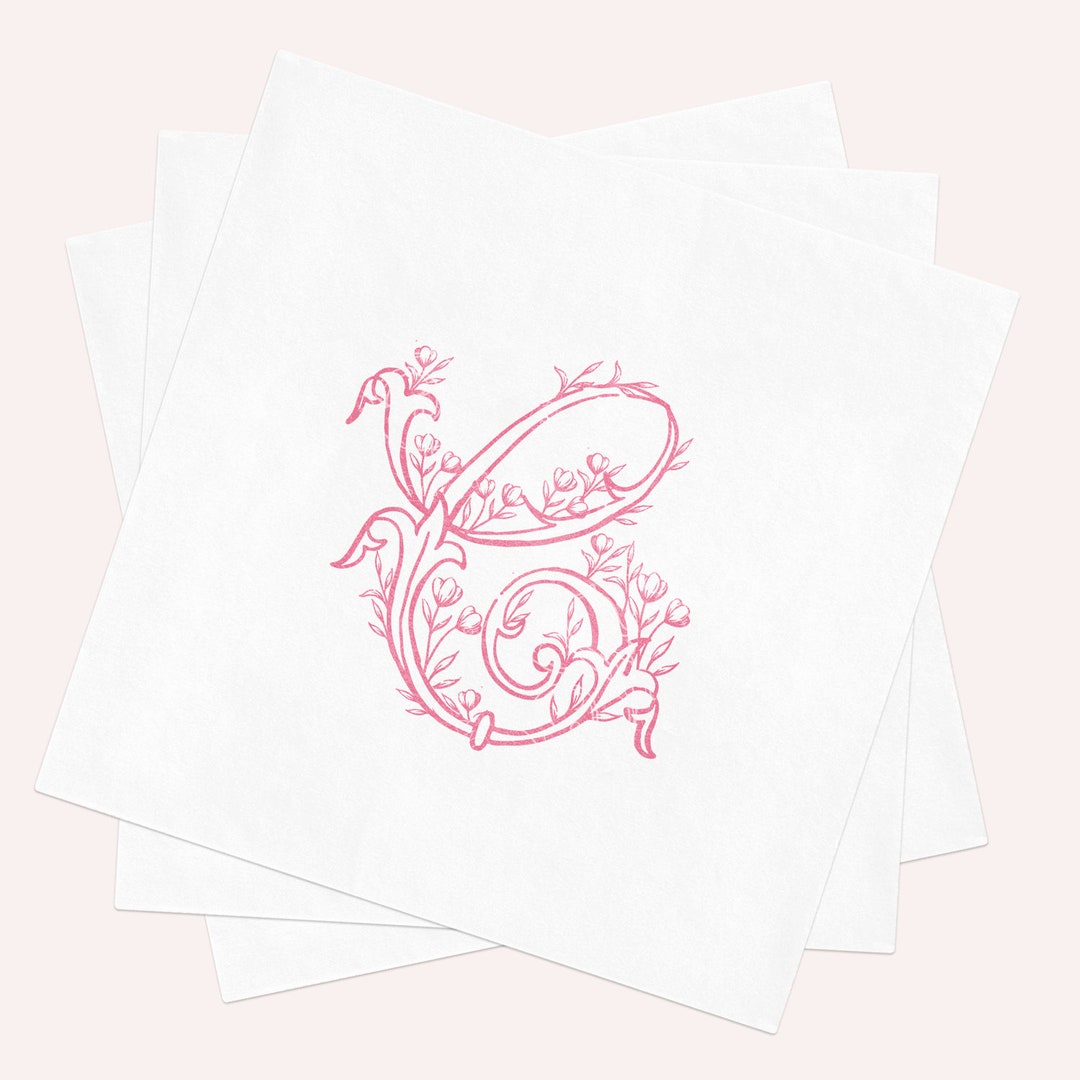 Pink Initial Monogram Napkins: Bridal Shower Tea Party - Etsy
