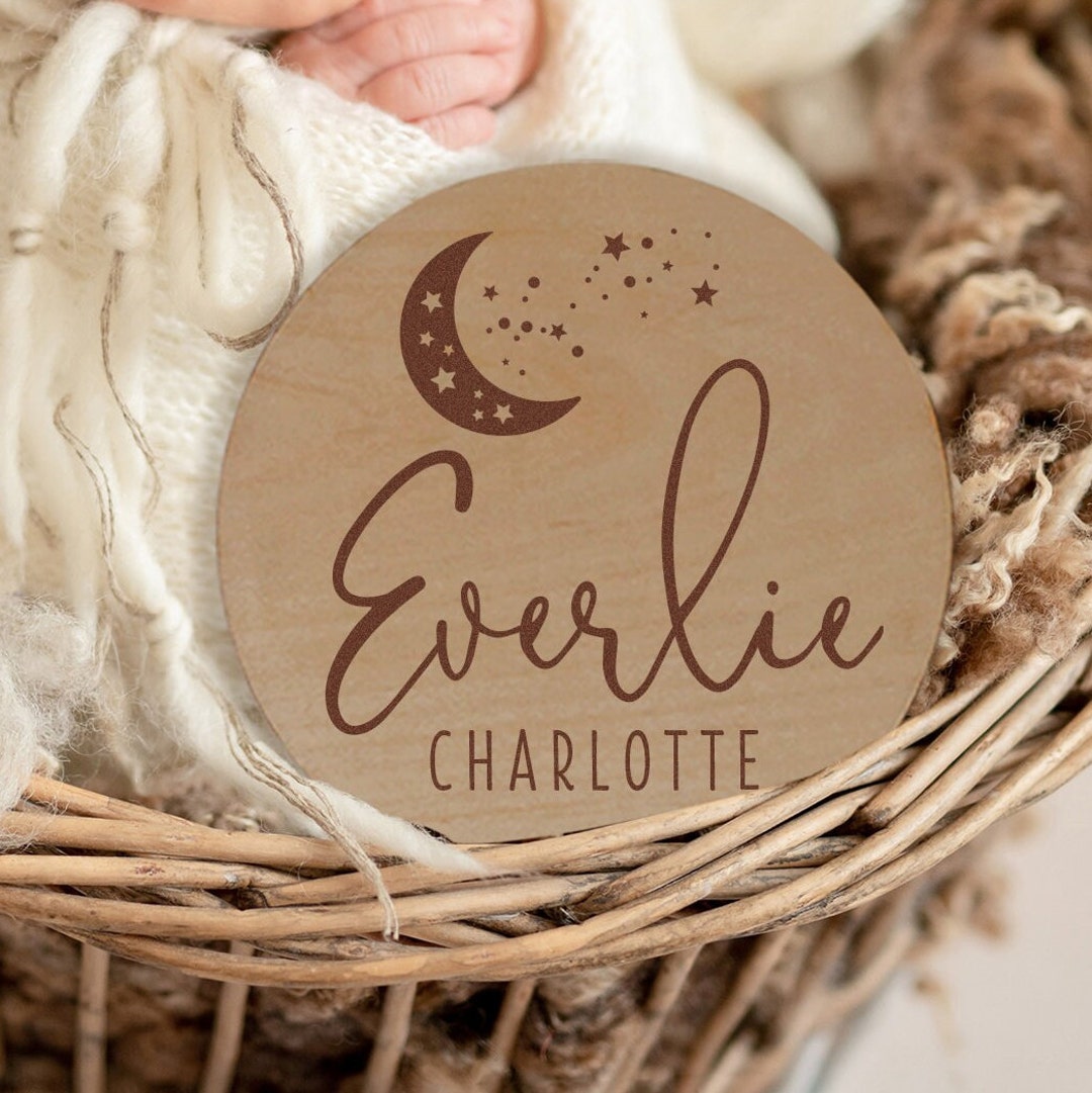 Moon and Stars Baby Announcement Sign, Celestial Birth Announcement ...