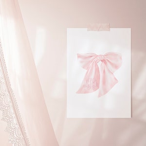 Monogram Pink Bow Wall Art for Nursery - Printed Fancy Pink Bow ...
