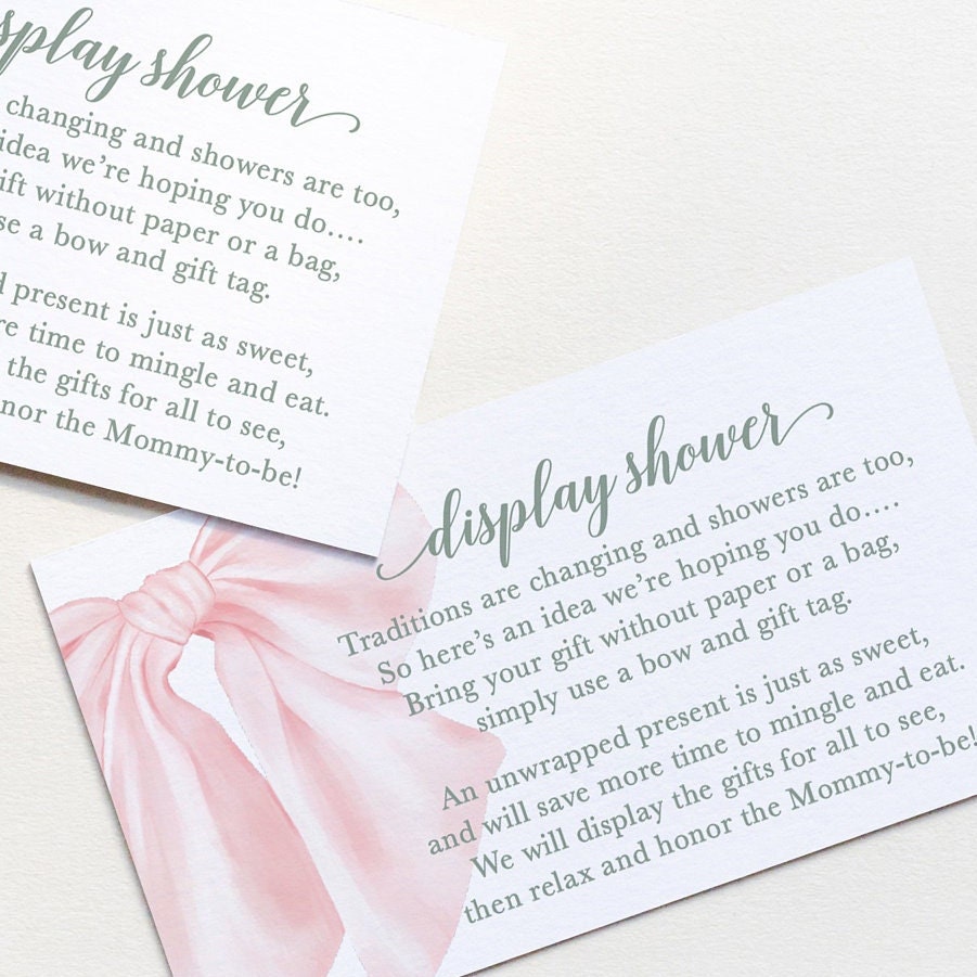 Pink Watercolor Bow Display Shower Insert Cards (PDF Printable) - Etsy
