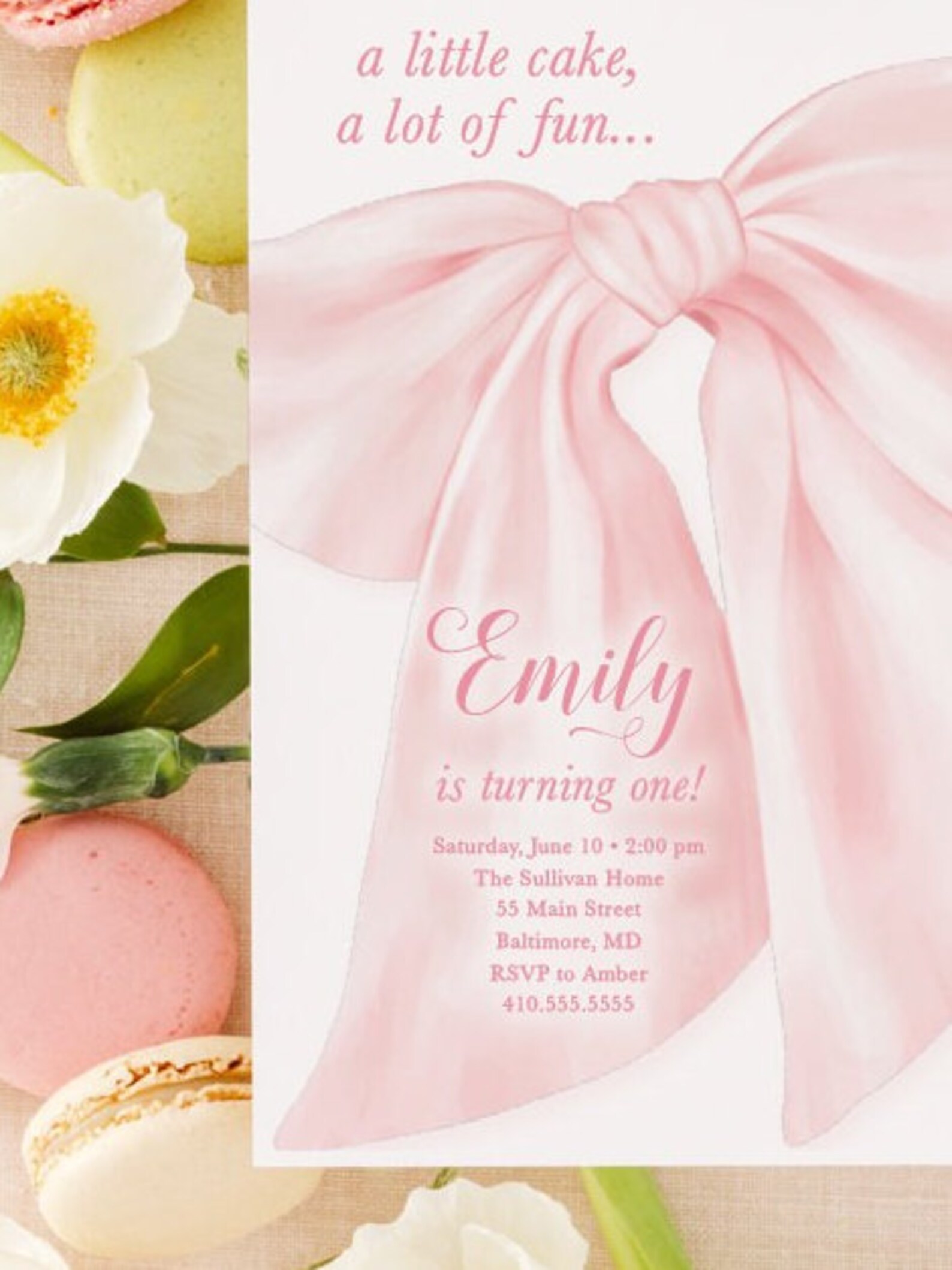 Bow First Birthday Invitations, Preppy Pink Bow Invites, Watercolor Bow ...