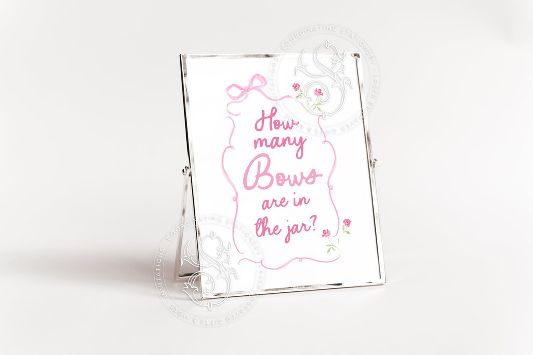 Guess How Many Bows Sign for Girl Baby Shower Printable With Hand Drawn ...