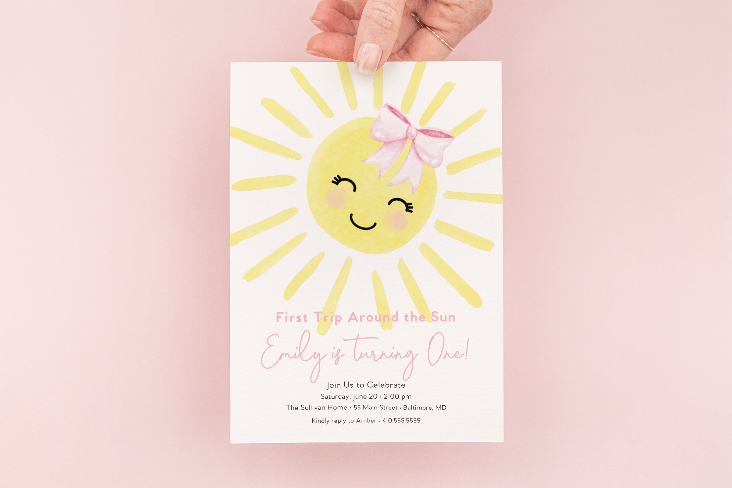 First Trip Around The Sun Birthday Invitation Sunshine 1st Birthday