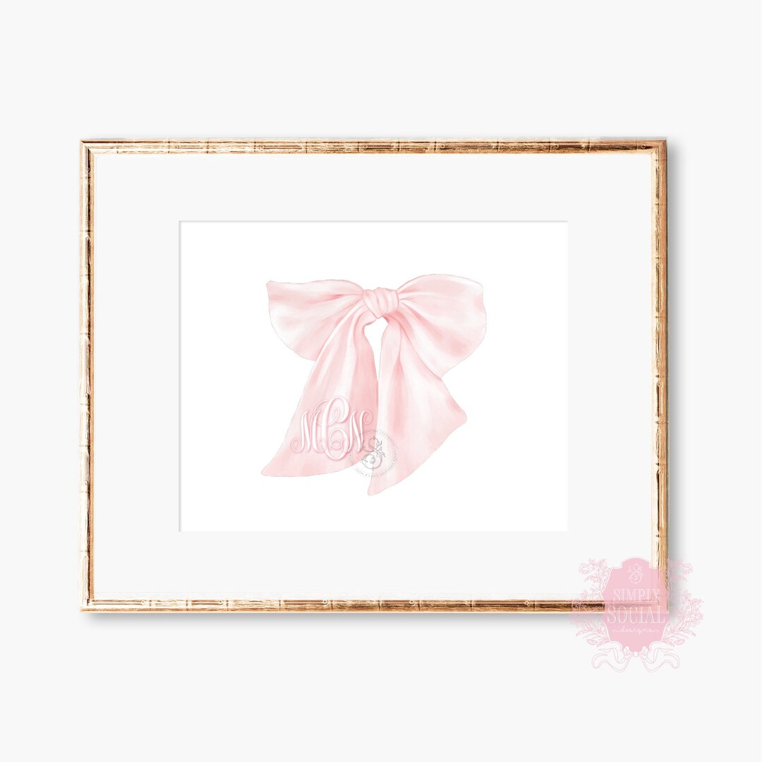 Monogram Pink Bow Wall Art for Nursery Printed Fancy Pink Bow Monogram ...