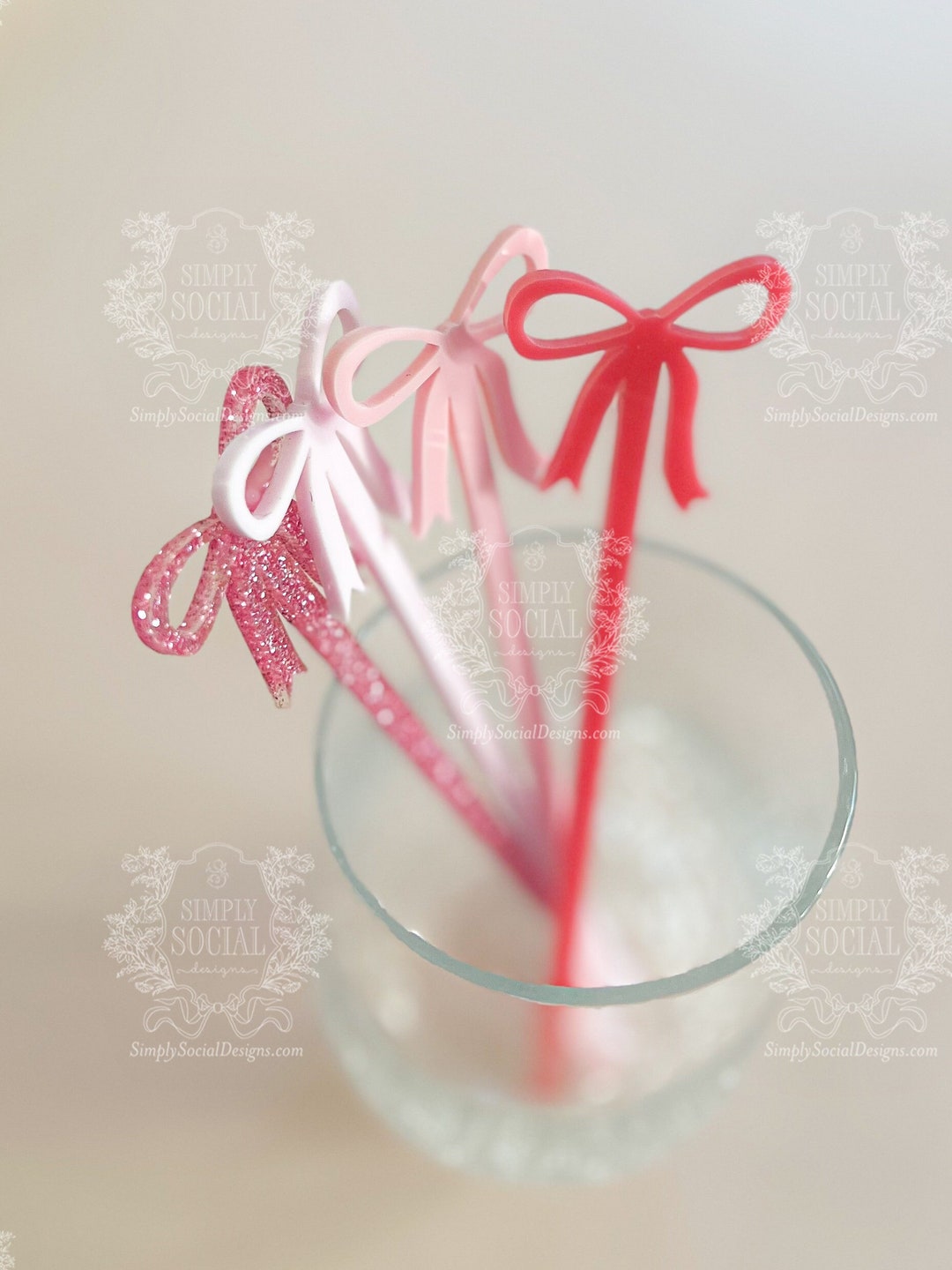 Fancy Pink Bow Drink Stirrers Girl Baby Shower Cocktail Stirrers ...