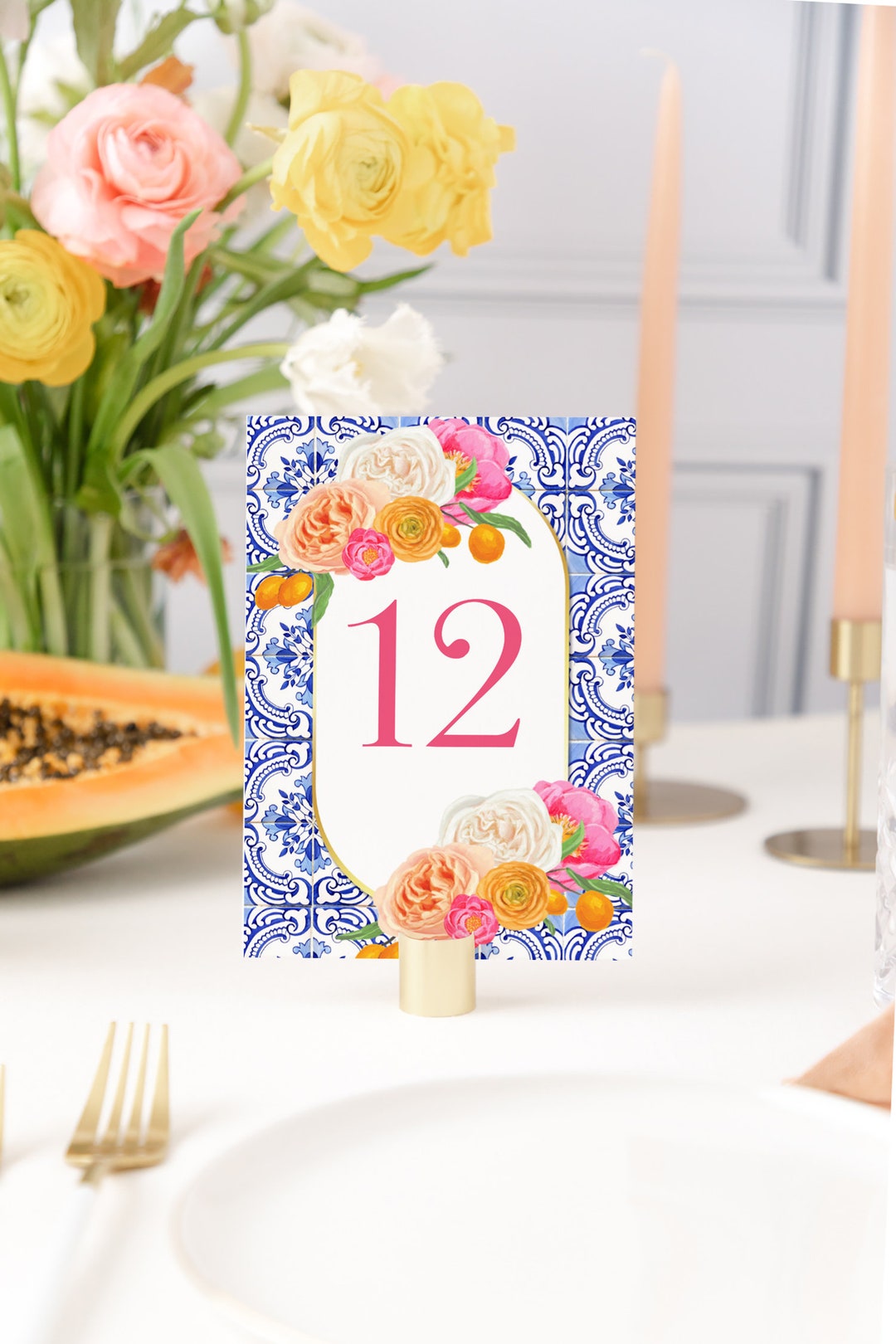 Printable Table Numbers - Orange and Pink Table Signs - Orange and Blue ...