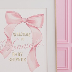 Pink Bow Baby Shower Welcome Poster - Preppy Pink Bow - Baby Shower ...