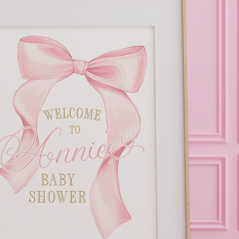 Pink Bow Baby Shower Welcome Poster Preppy Pink Bow Baby - Etsy