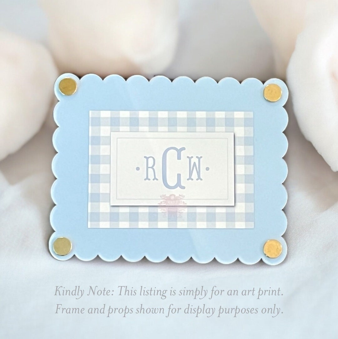 Nursery Monogram Boy Blue Gingham Wall Art Printed Monogram Boy Room ...